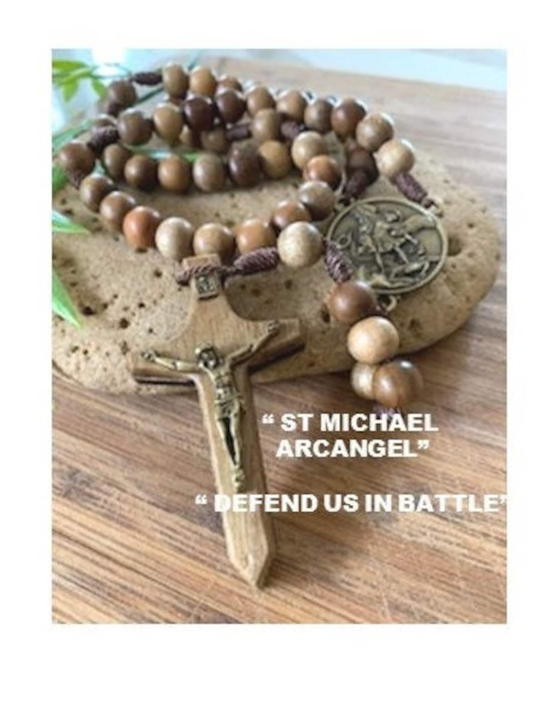 St Michael Combat Rosary, Big Wood St Michael Arcangel Rosary, Natural ...