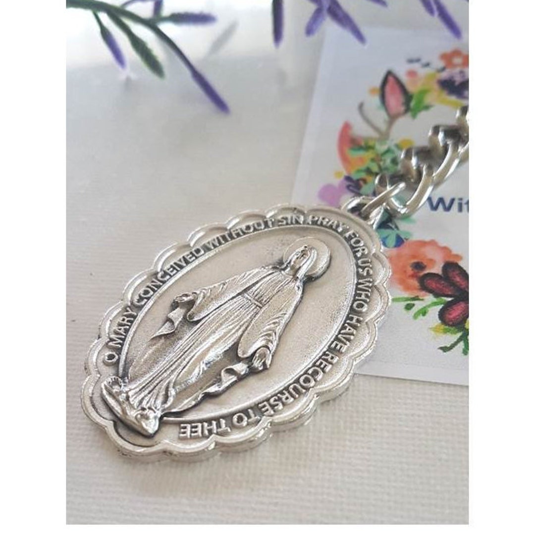 Big Miraculous Medal Keychain/xl Our Lady of Grace Keychain/virgin Mary ...