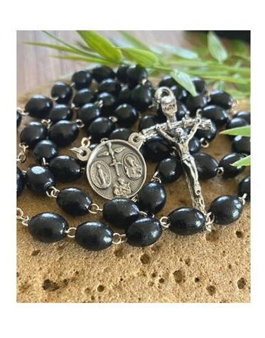 Black Wood Rosary, Long Catholic Wood Rosary, 4 Way Medal Rosary ...