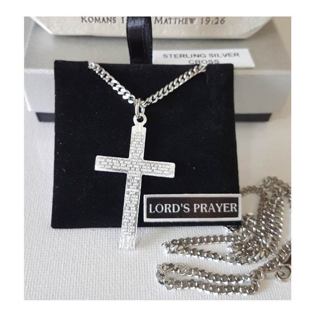 Lords Prayer Sterling Cross,sterling Silver Protestant Cross,silver Men ...