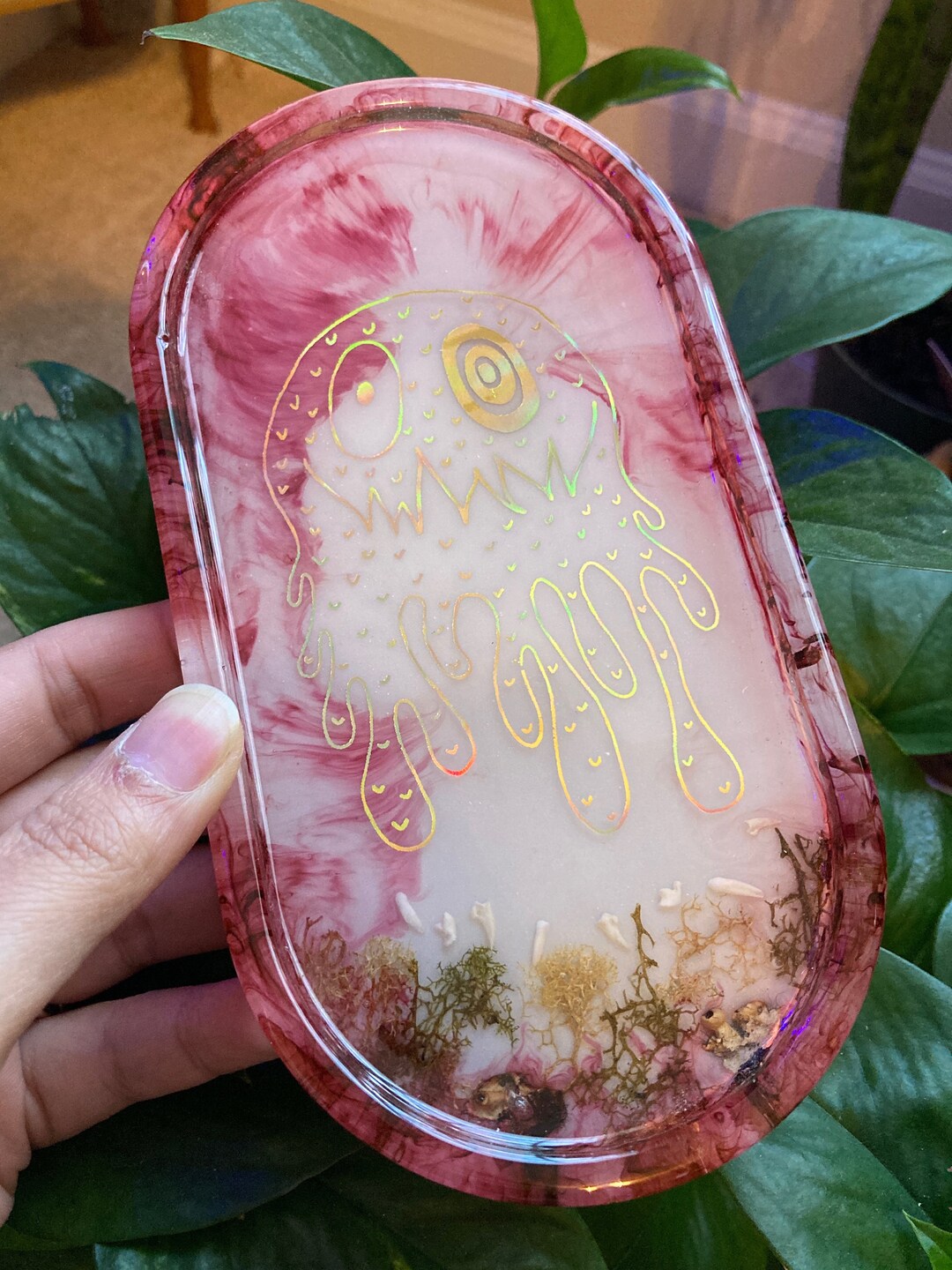 Slime Blob Octopus With Bones Teeth Moss Holographic Trinket - Etsy