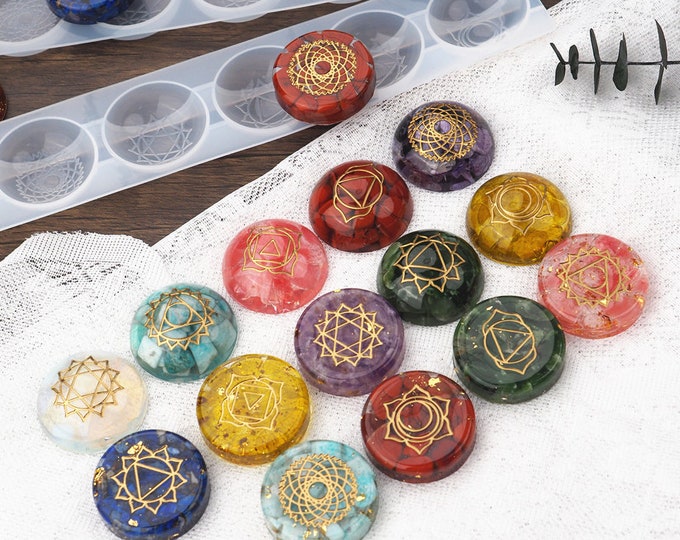 Seven Chakras Pendant Resin Mold, Seven Chakras Crystal, Semicircle ...