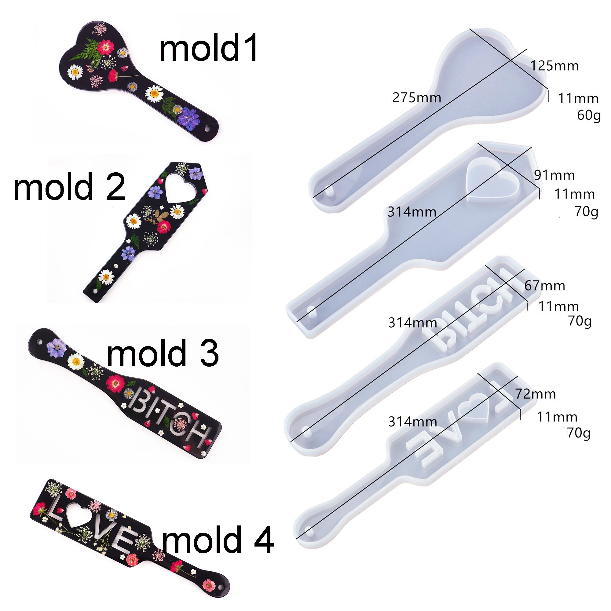 Paddles Spanking Resin Mold LOVE Heart Paddle Silicone BDSM | Etsy