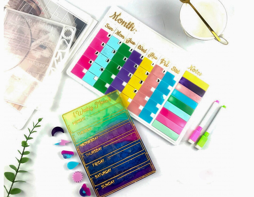 Calendar Resin Molds, Weekly and Monthly Planner Silicone Mold, Dry ...