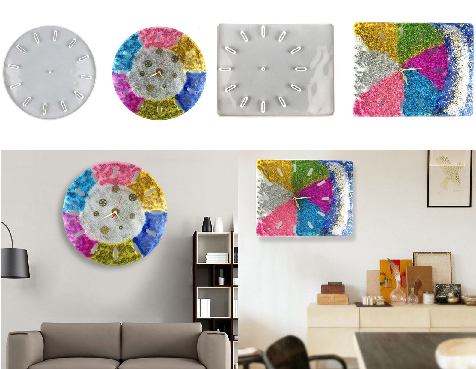 Wall Clock Resin Mold Round Clock Silicone Mold Square Clock | Etsy