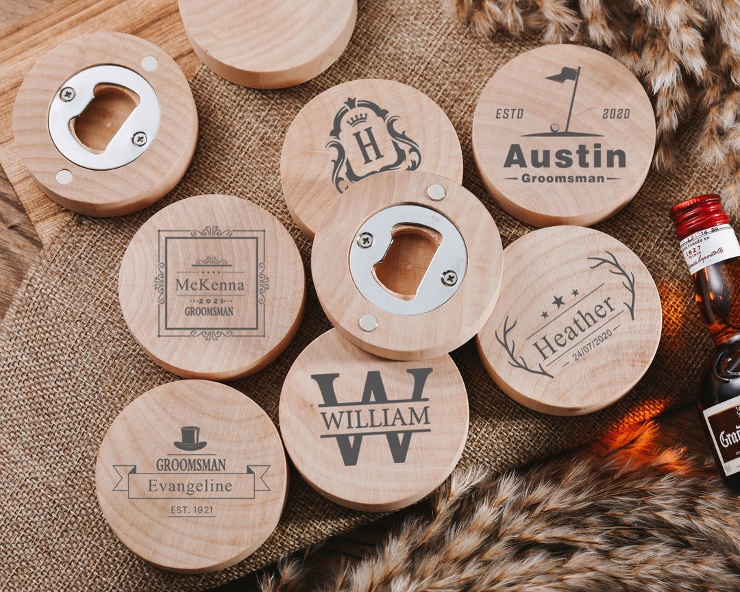Custom Logo Engraved Wooden Magnet Bottle Opener,gift of the Groomsmen ...