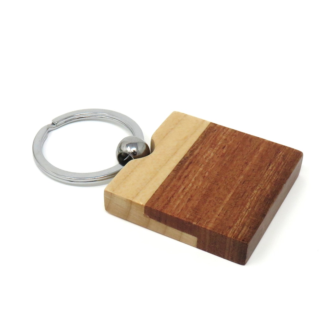 Set of 100 Blank Wood Key Chain Square Maple & Rosewood Color Key Ring ...