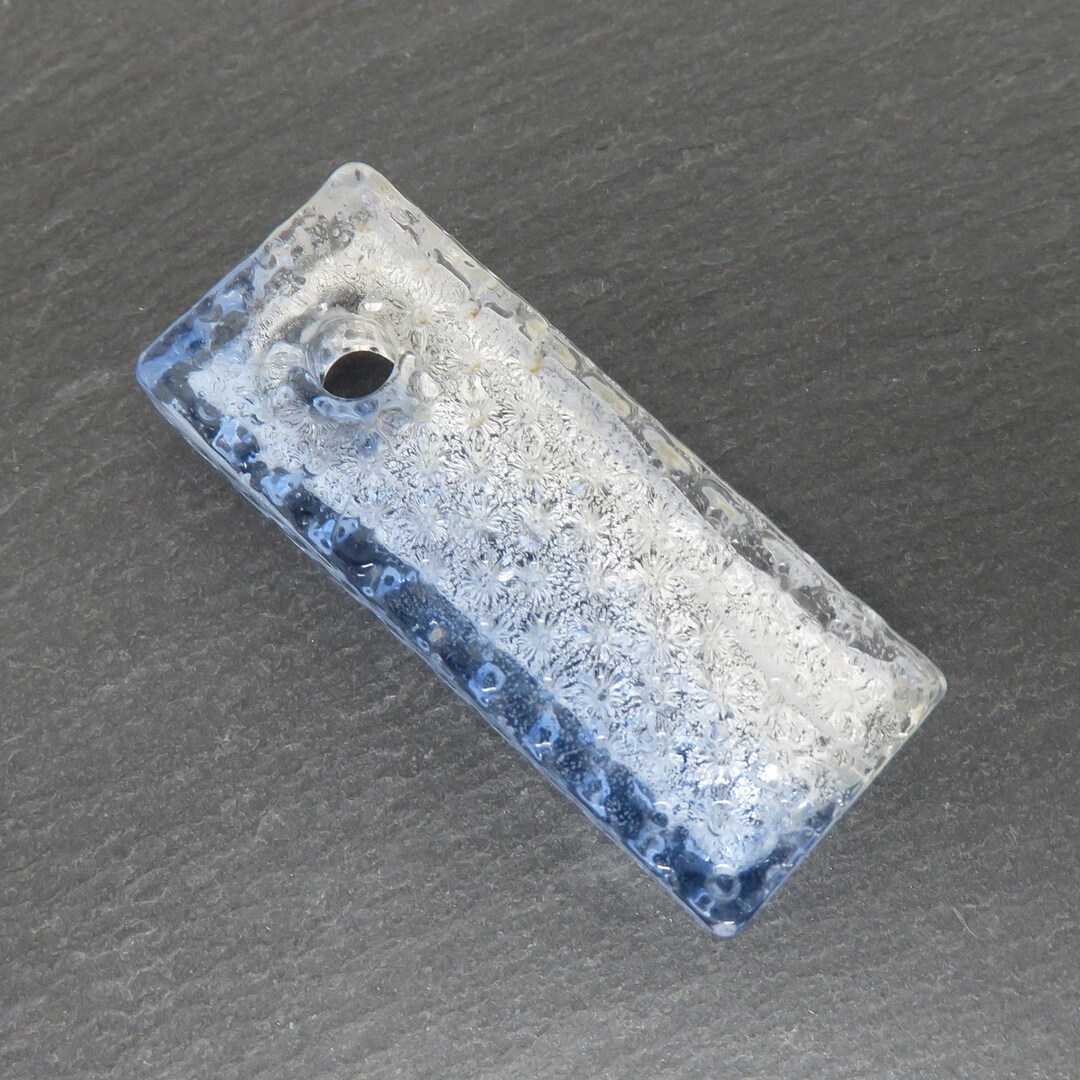 Textured Clear and Blue Rectangle Glass Pendant - 45mmx18mm - 4mm Hole ...
