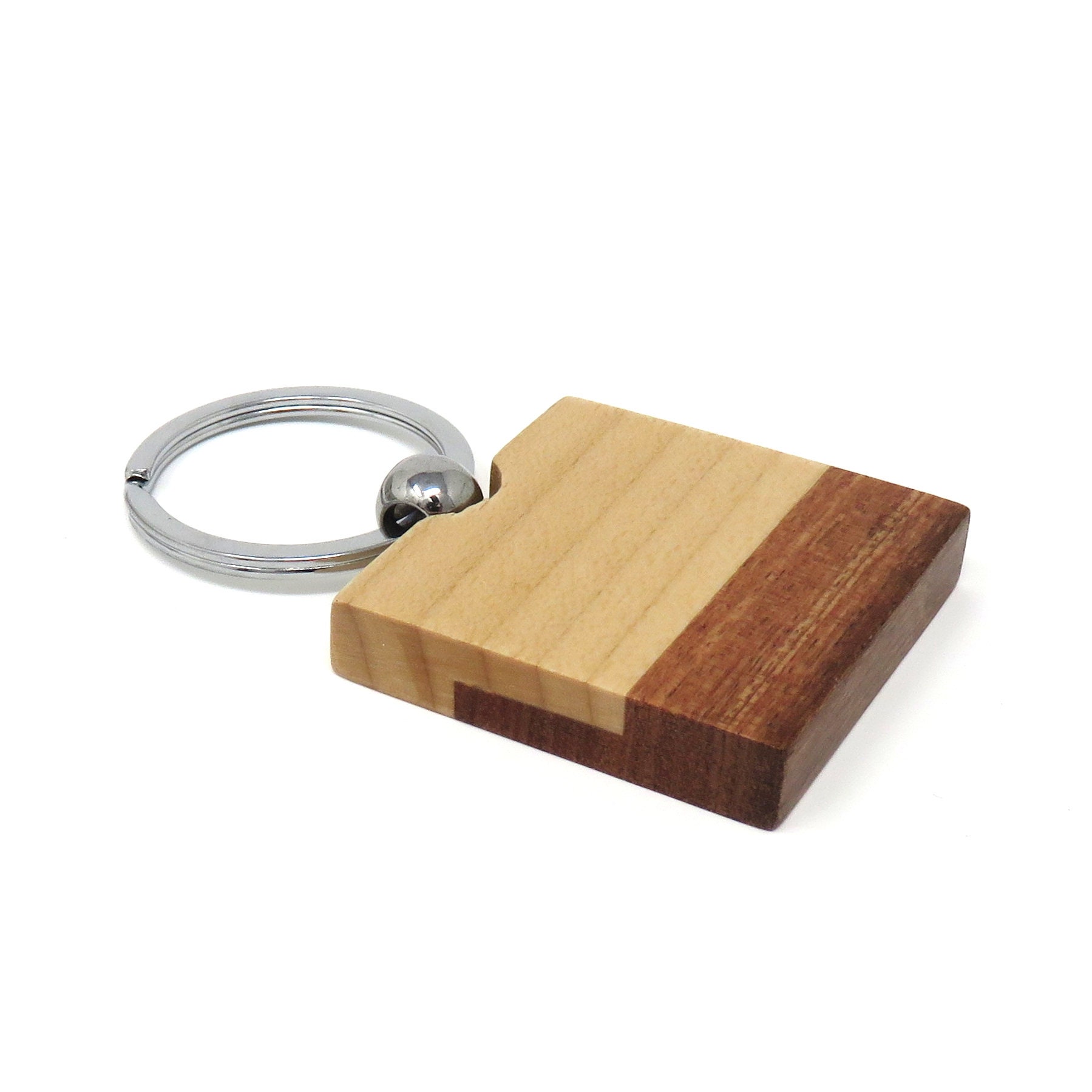 Set of 100 Blank Wood Key Chain Square Maple & Rosewood Color Key Ring ...
