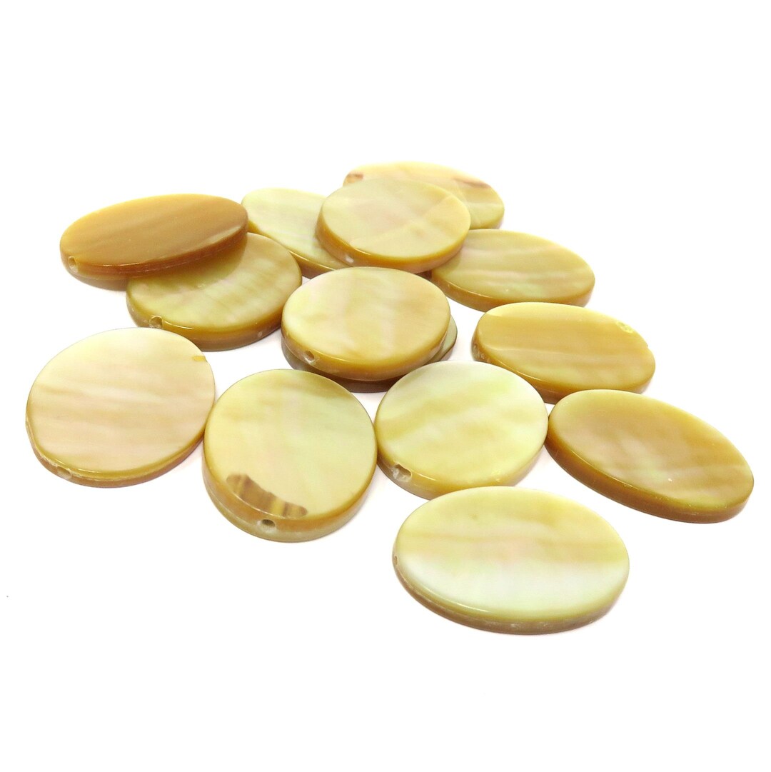 Oval Flat Gold Lip Shell Beads - 25mmx18mm - Sold in Packs of 14 or 16 ...