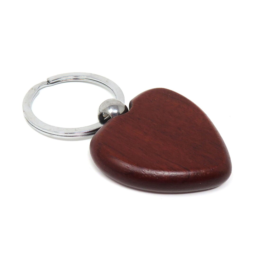 Set of 100 Blank Wood Key Chain - HEART - Rosewood Color - Key Ring ...