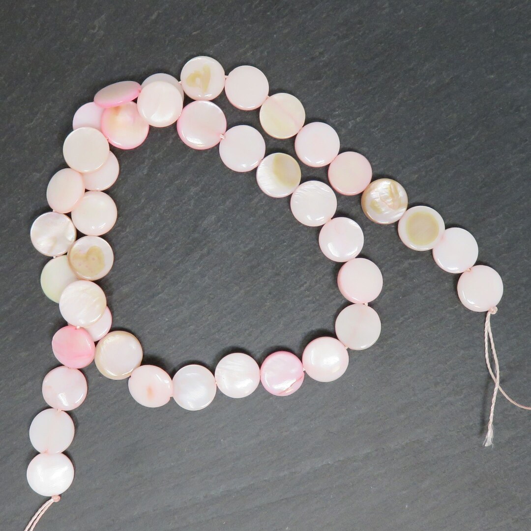 Pink or Natural Flat Mother of Pearl Round Shell Beads - 10mm - .5mm ...