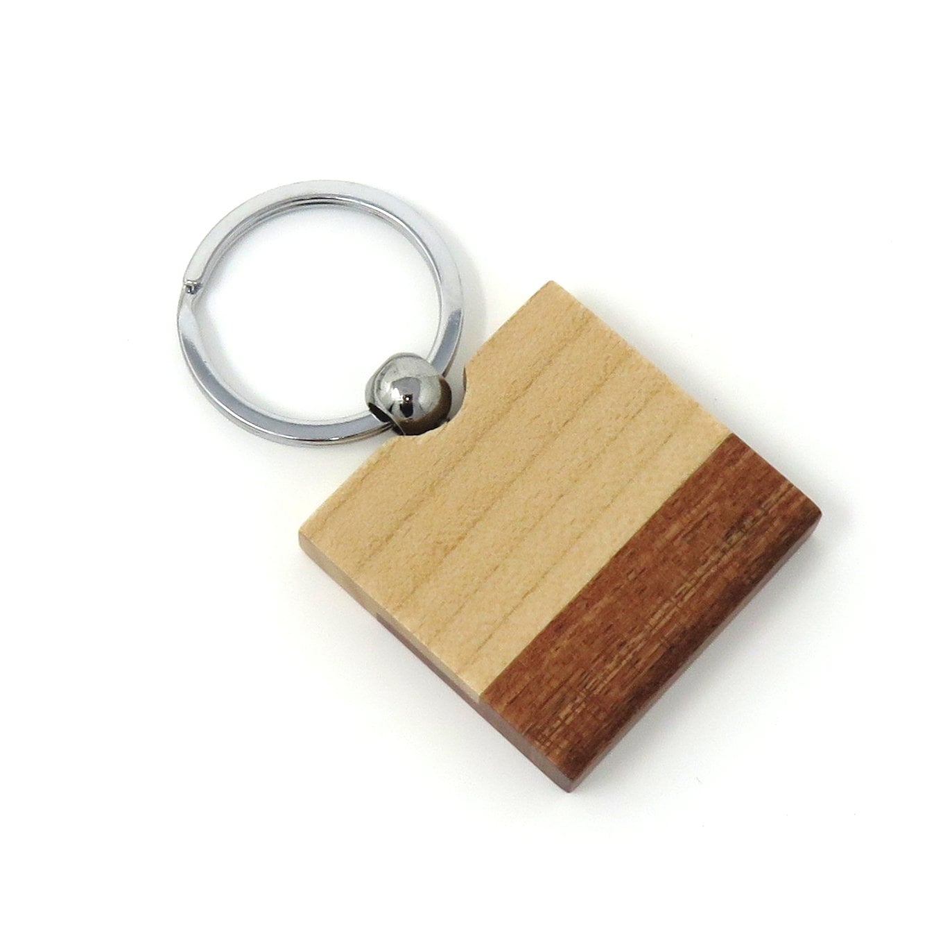 Set of 100 Blank Wood Key Chain Square Maple & Rosewood Color Key Ring ...
