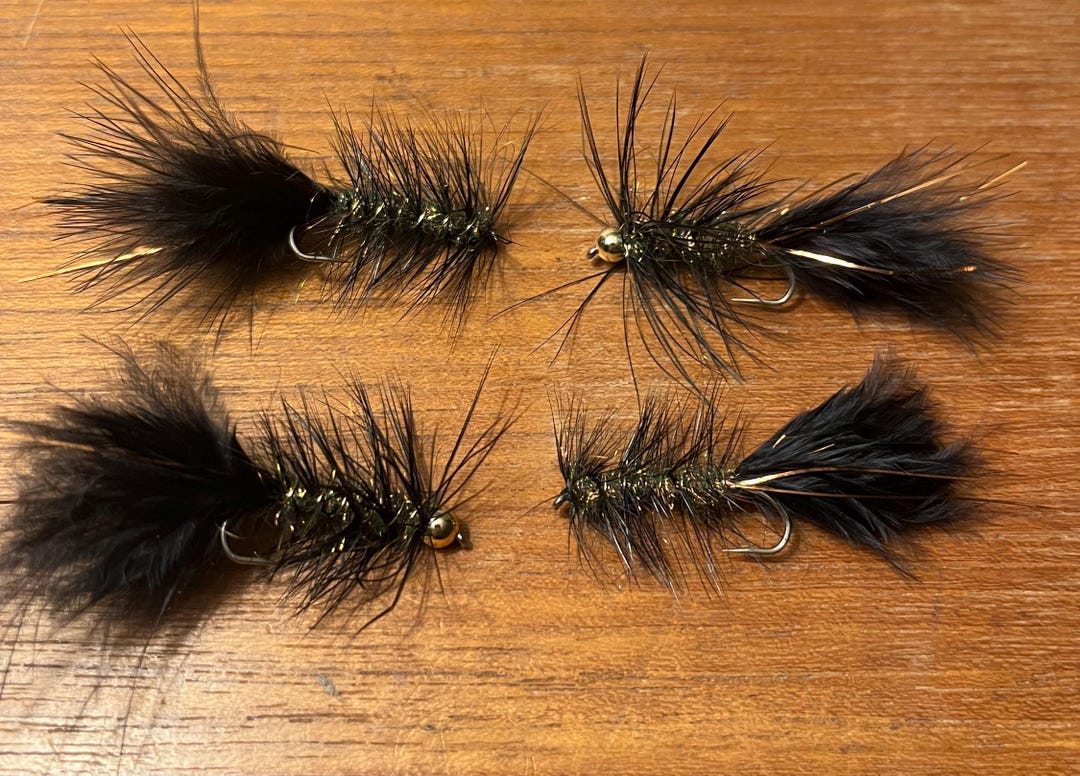 Black and Peacock Woolly Buggers, 4 Pack 2 Bead Head, 2 Regular - Etsy