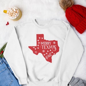 Merry Texmas Y'all Sweatshirt, Texas Christmas Sweater, Cute Christmas ...