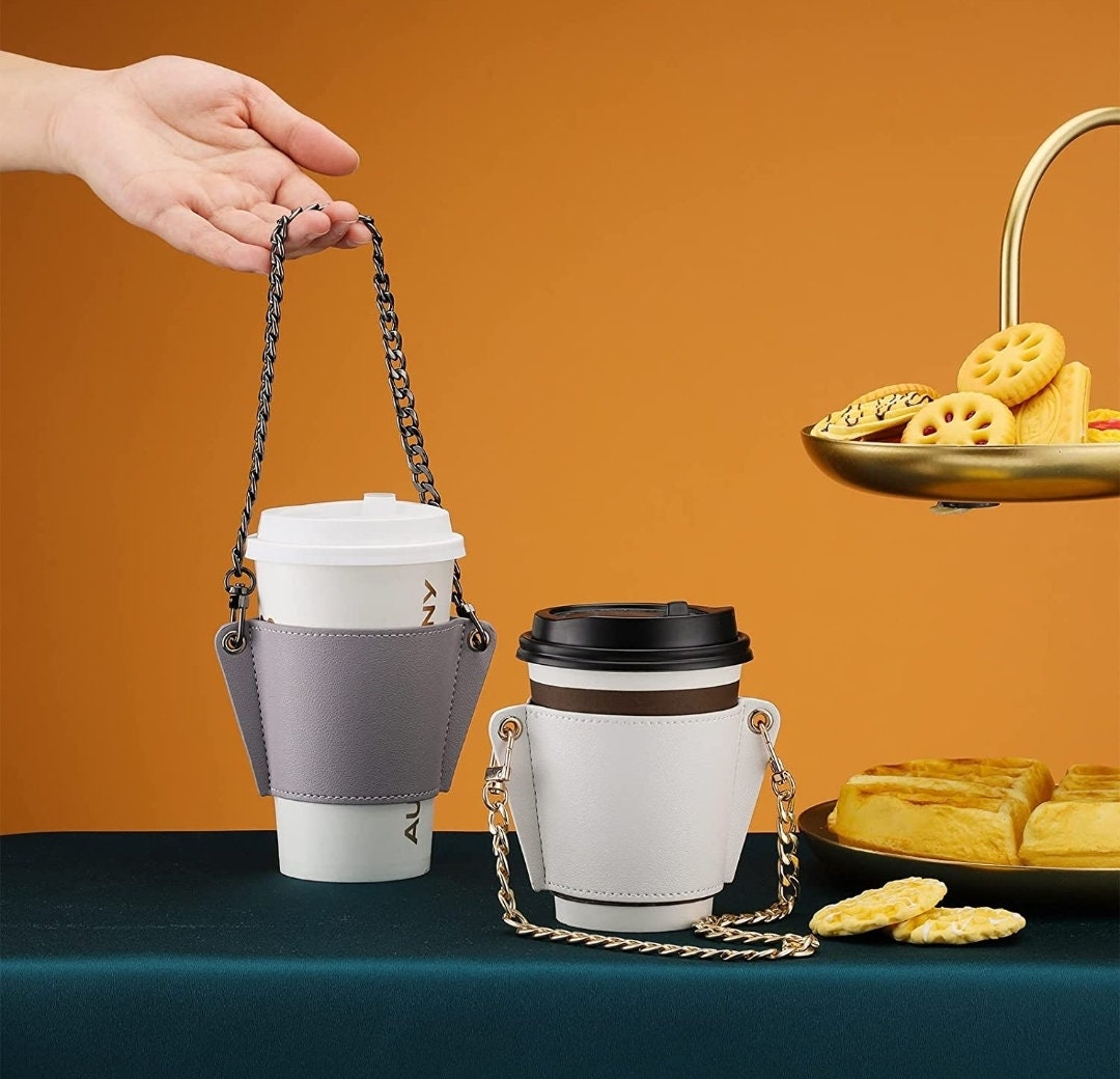 Coffee Purse Sleeve, Tea Purse Sleeve, Leather Cupholder Purse & Chain ...