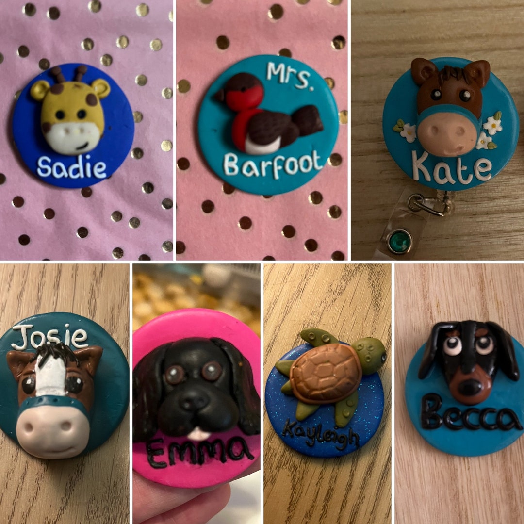 Handmade Personalised Name Badges/ Badge Reel Animals/ Pets. Health ...
