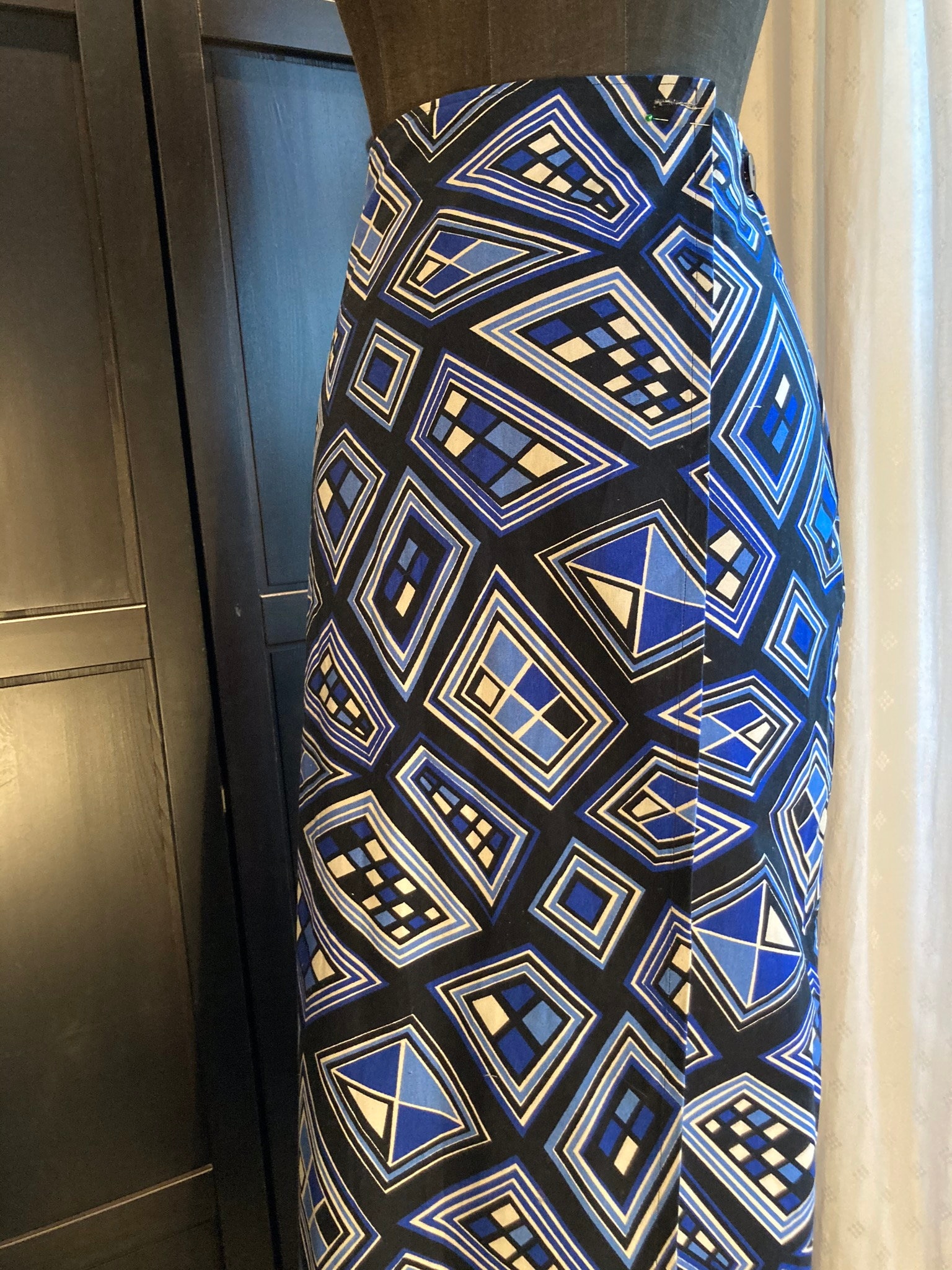 Vintage Bogolon De Woodin Mud Print Wrap Skirt Full Length , Geometric ...