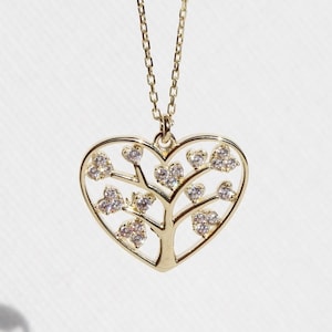 8K Solid Gold Heart Tree of Life Necklace: Family Tree & Love Pendant ...