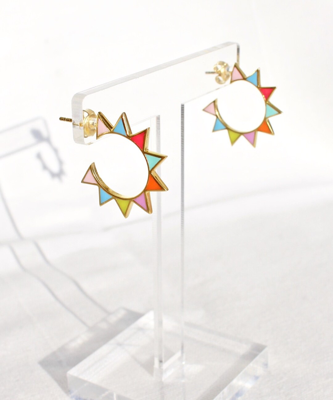 14K Gold Plated Colorful Enamel Spike Hoop Earrings, Sterling Silver ...