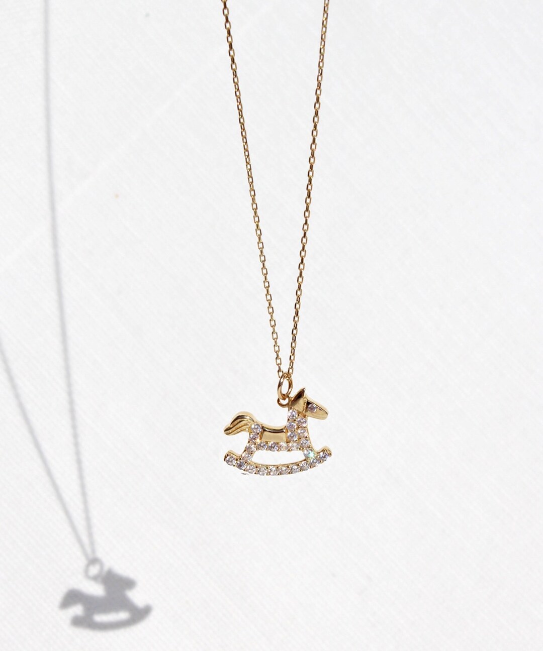 14K Solid Gold Rocking Horse Necklace: Toy Wooden Horse Pendant, Cubic ...