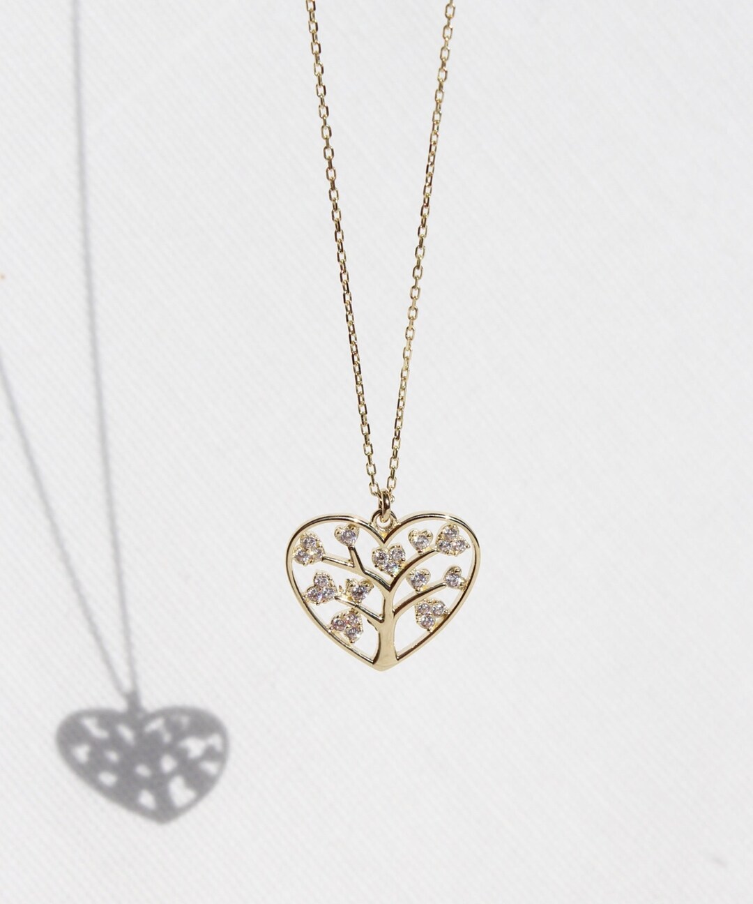 8K Solid Gold Heart Tree of Life Necklace: Family Tree & Love Pendant ...