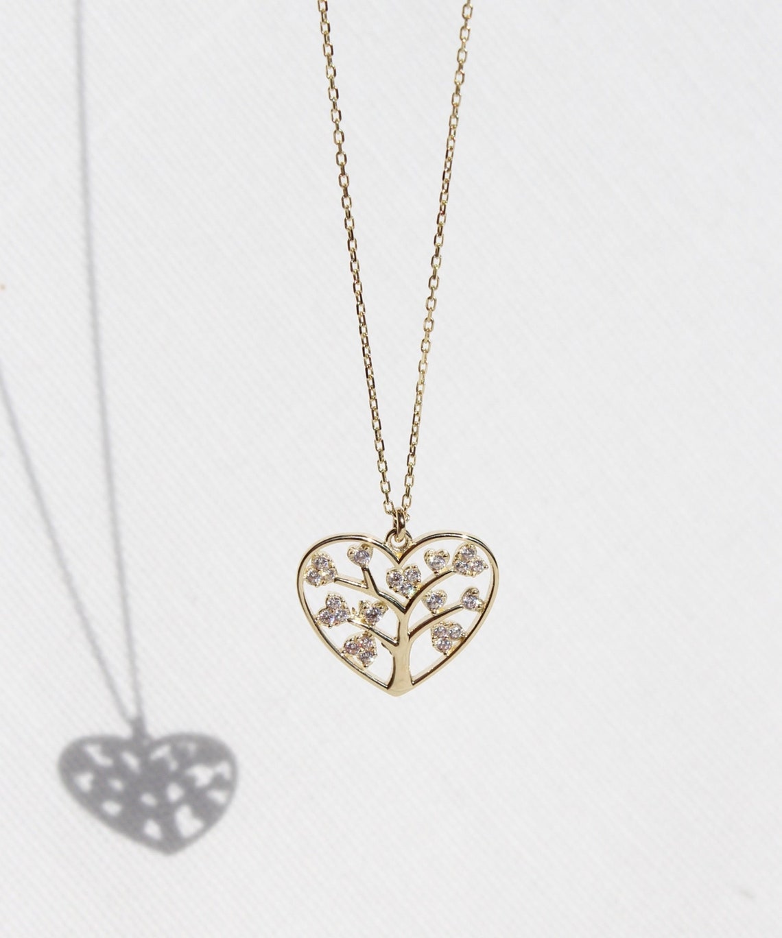 8K Solid Gold Heart Tree of Life Necklace: Family Tree & Love Pendant ...