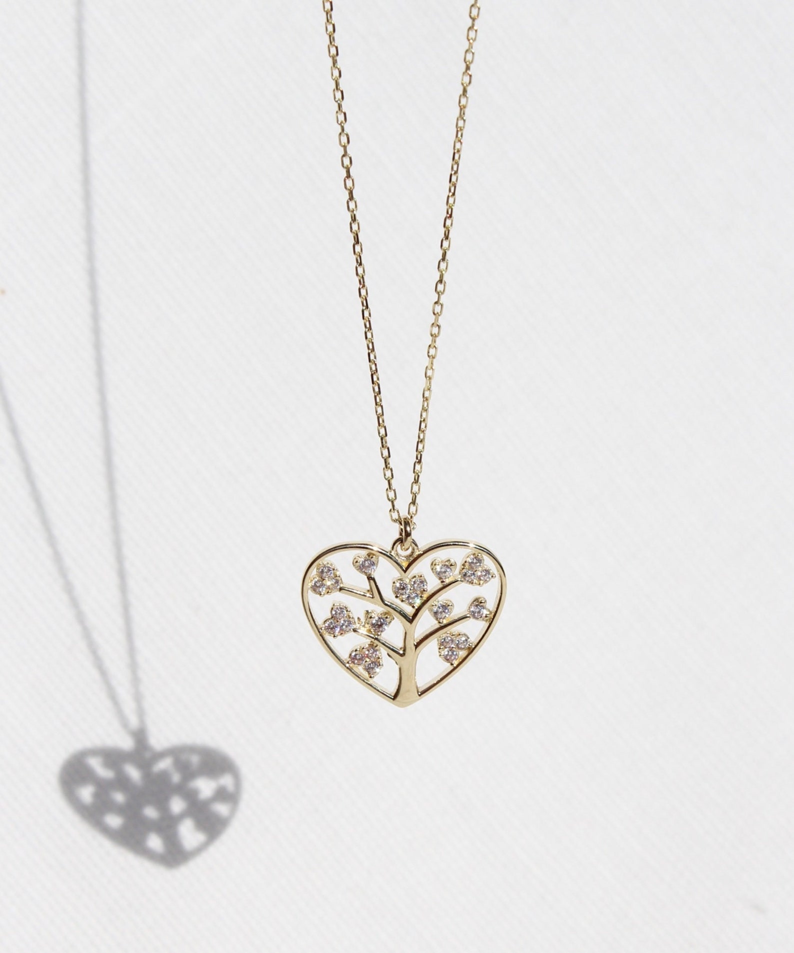8K Solid Gold Heart Tree of Life Necklace: Family Tree & Love Pendant ...