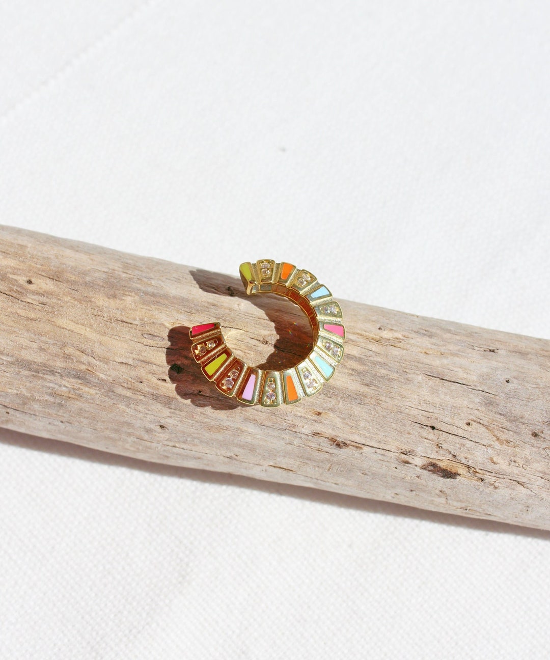 14K Gold Plated Colorful Enamel Ear Cuff: Sterling Silver Wrap Earrings ...