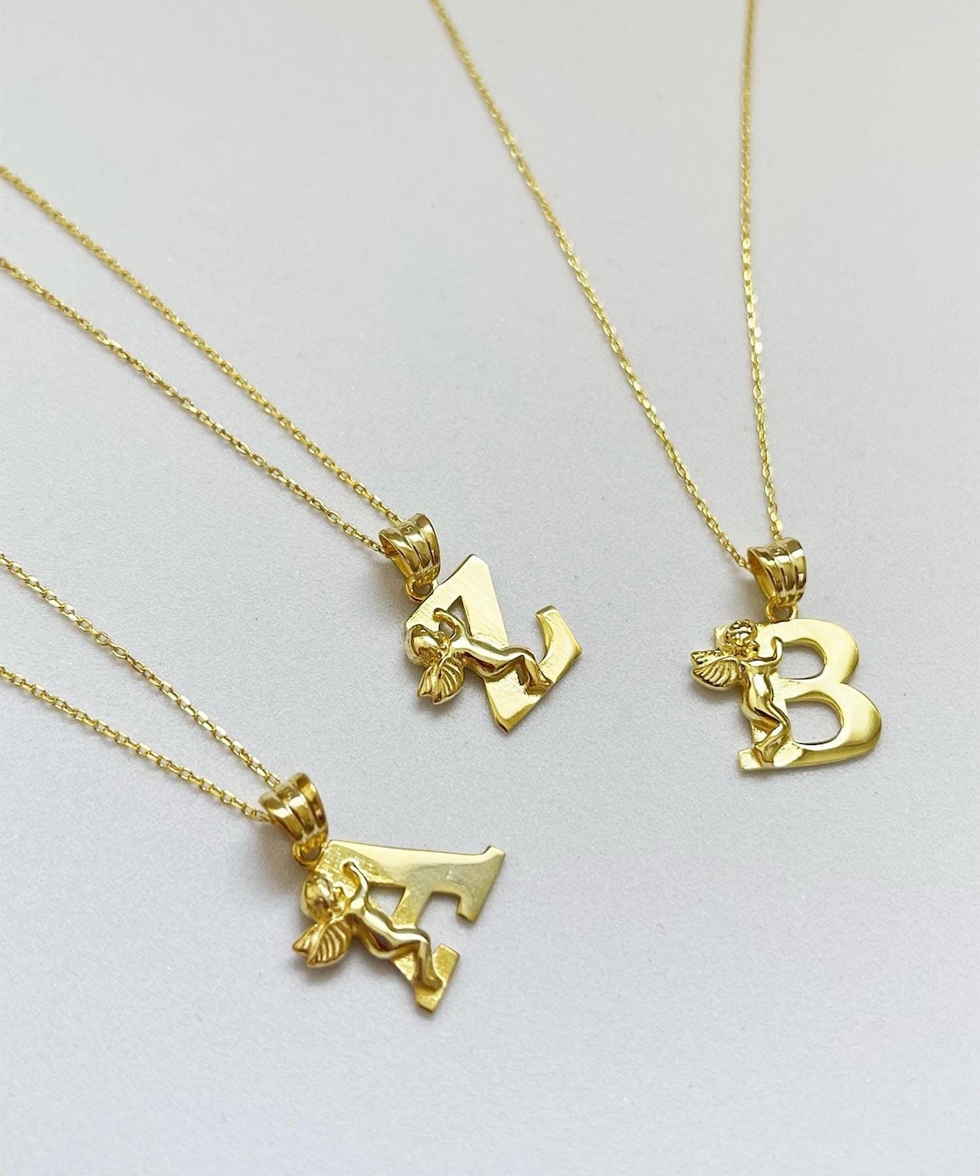 14K Gold Plated Angel Initial Necklace: Sterling Silver Letter Pendant ...
