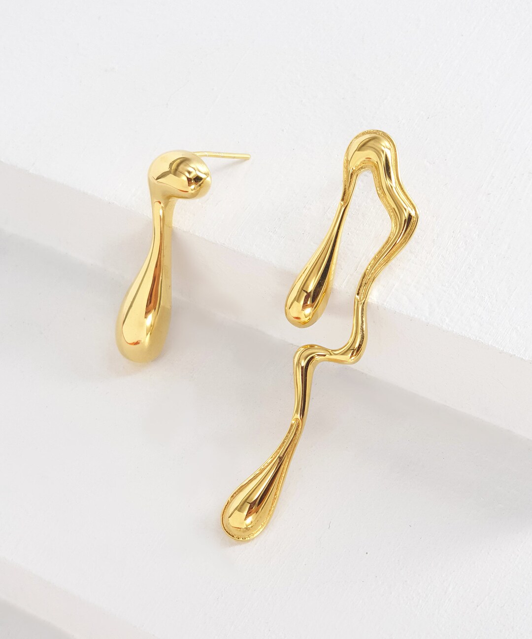 18K Gold Filled Drip Earrings: Sterling Silver Liquid Water Drop Design ...