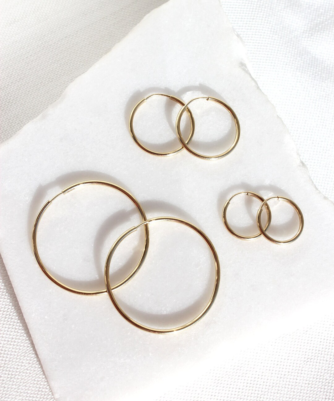14K Solid Gold Thin Hoop Earrings: Lightweight Minimalist Hoops, 3 Size ...