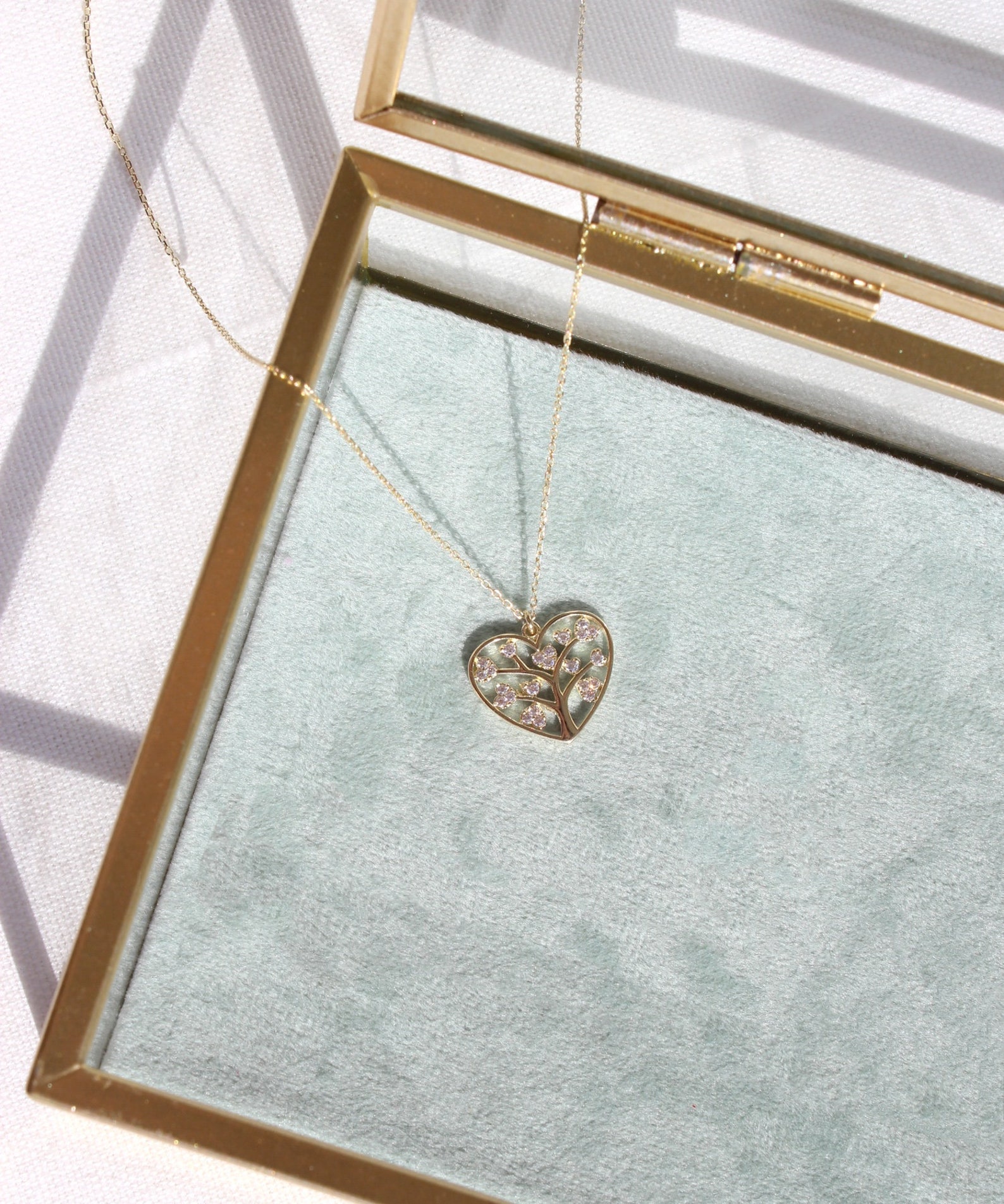 8K Solid Gold Heart Tree of Life Necklace: Family Tree & Love Pendant ...