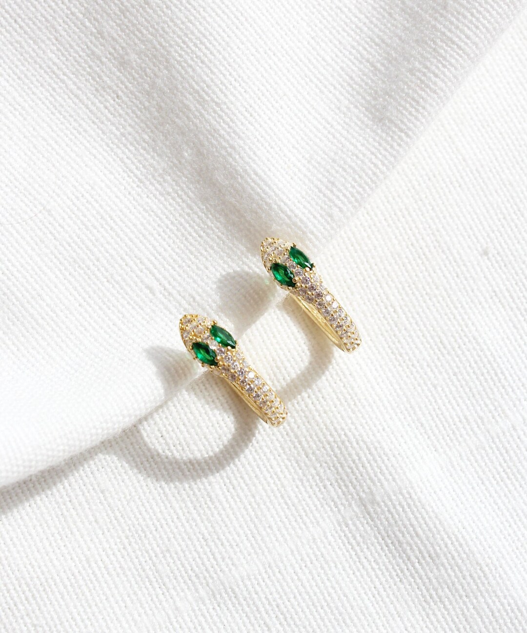 Gold Plated Green Snake Hoop Earrings, Sterling Silver Serpent Reptile ...
