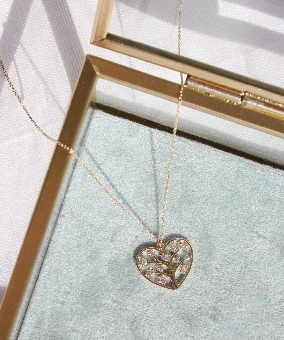 8K Solid Gold Heart Tree of Life Necklace: Family Tree & Love Pendant ...