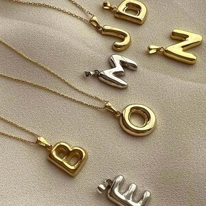 14K Gold Plated Bubble Letter Necklace: Sterling Silver Initial Pendant ...