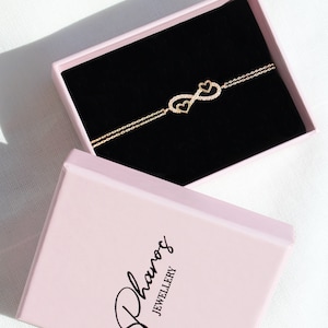 14K Solid Gold Heart & Infinity Bracelet: Double Heart Charm, Cubic ...