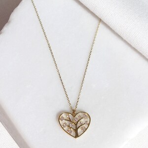 8K Solid Gold Heart Tree of Life Necklace: Family Tree & Love Pendant ...