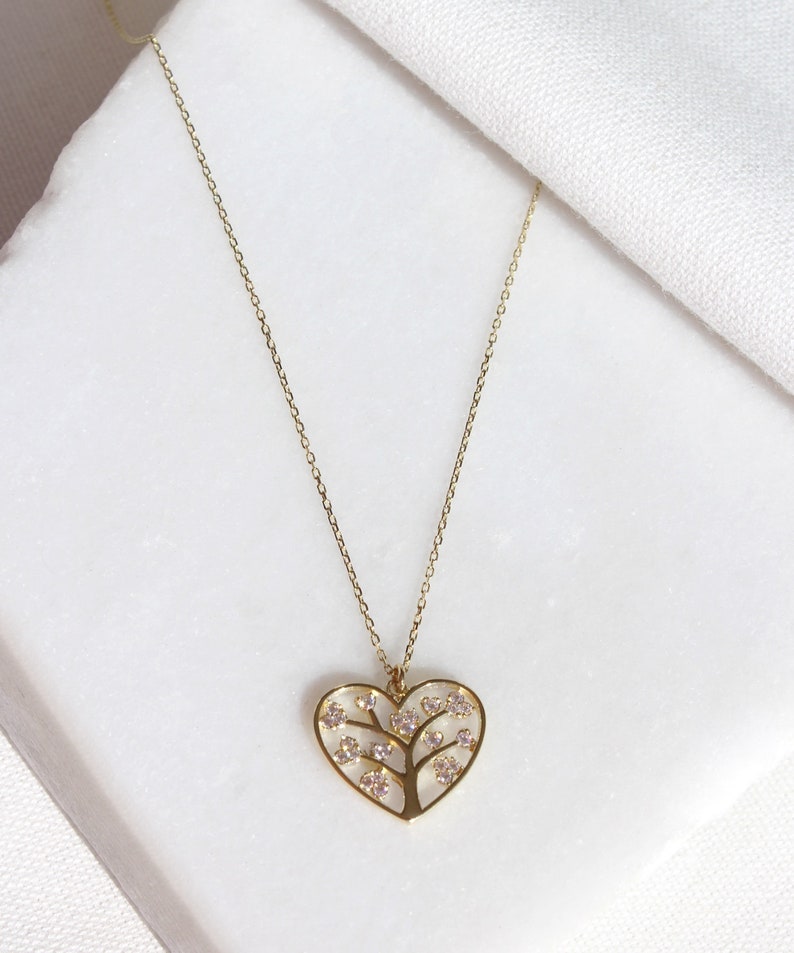 8K Solid Gold Heart Tree of Life Necklace: Family Tree & Love Pendant ...
