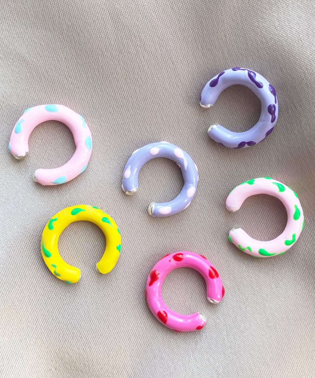 Colorful Spotted Enamel Ear Cuff, Multicolor Cow Print No Piercing ...