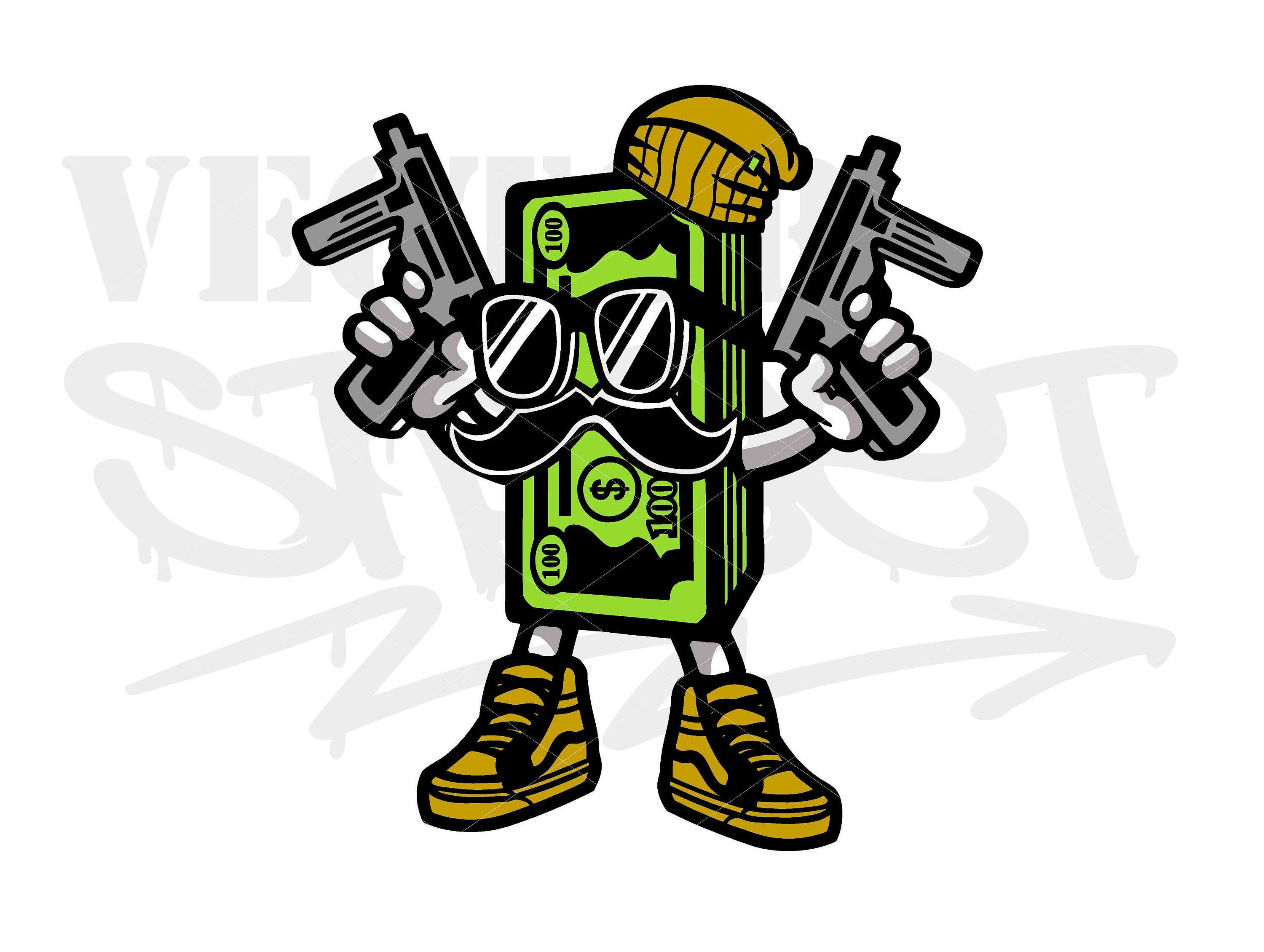 Money Guns Graphics T-shirt design Vector Clipart | Etsy