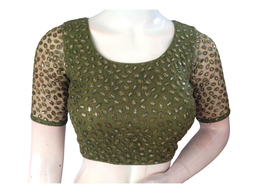 Mehandi Green Saree Blouse, Readymade Saree Blouse, Indian Choli Top in ...