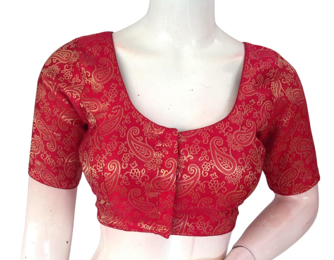 Royal Saffron Maroon: Brocade Silk Ready Made Saree Blouse USA - Etsy