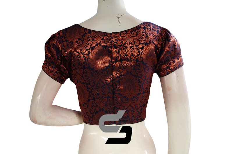 Navy Blue Brocade Saree Blouse, Short Puff Sleeve Readymade Top - Etsy