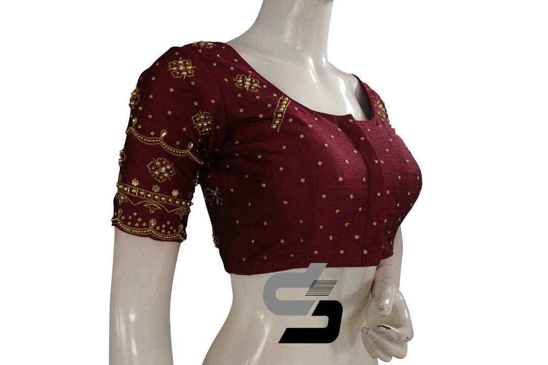 Red Wine Color Aari Handwork Readymade Saree Blouse - Etsy