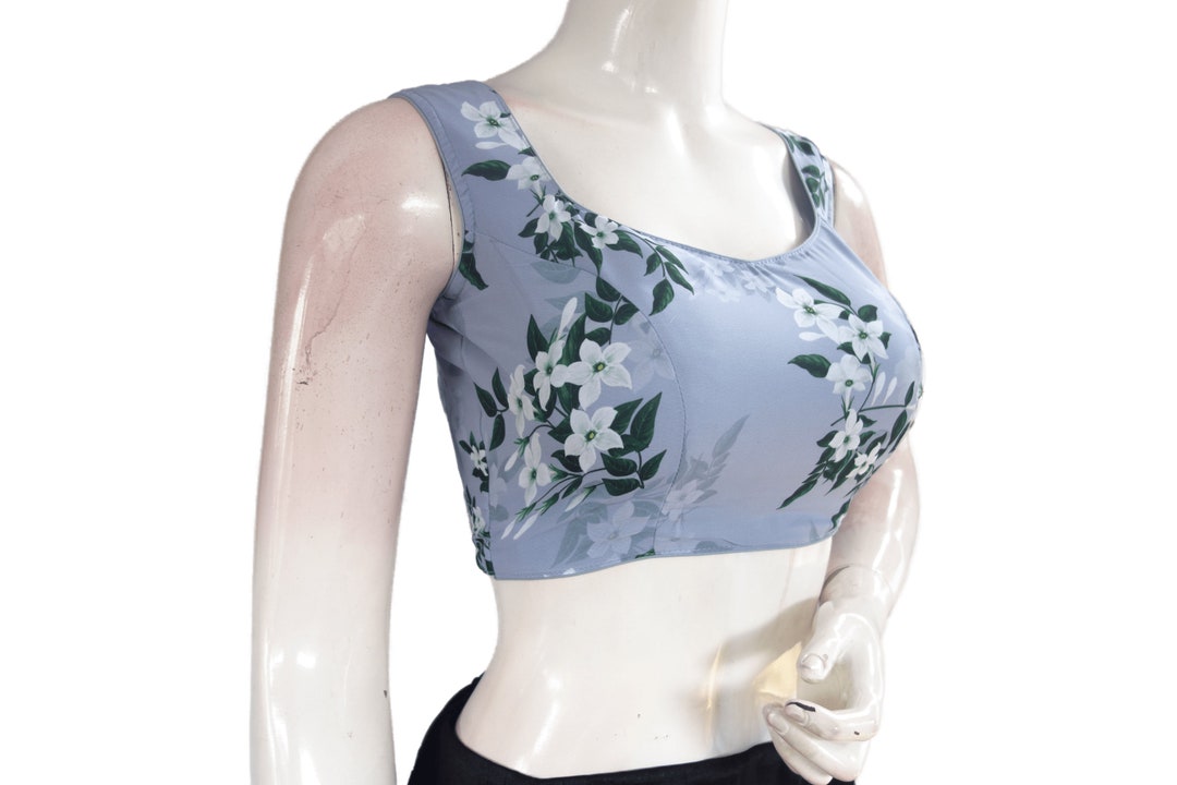 Lavender Blue Color Designer Organza Sleeveless Readymade Blouse for ...