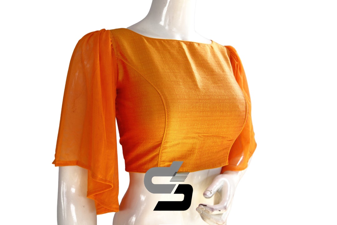 Mustard Color Plain Silk Netted Ruffle Sleeves Readymade Saree - Etsy