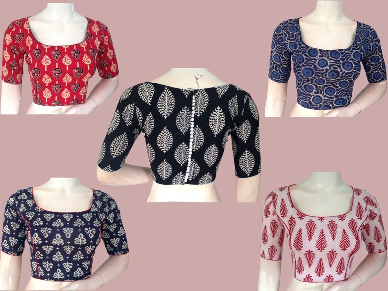 Elegant High-neck Cotton Choli Tops for Sarees | USA Shipping - Etsy