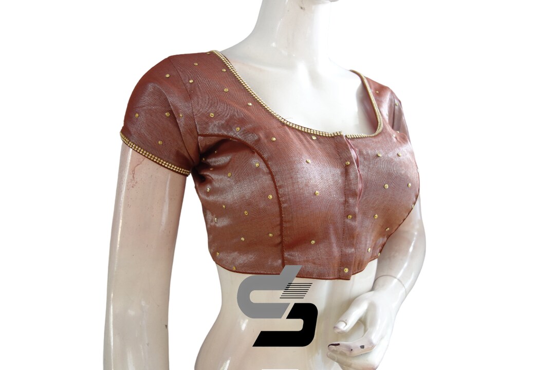 Terracotta Color Moti Tissue Silk Readymade Saree Blouse From D3 ...