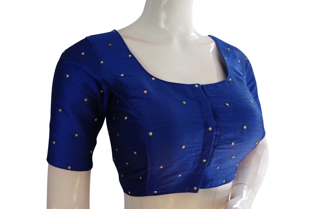 Royal Blue Color Plain Moti Readymade Saree Blouse USA - Etsy
